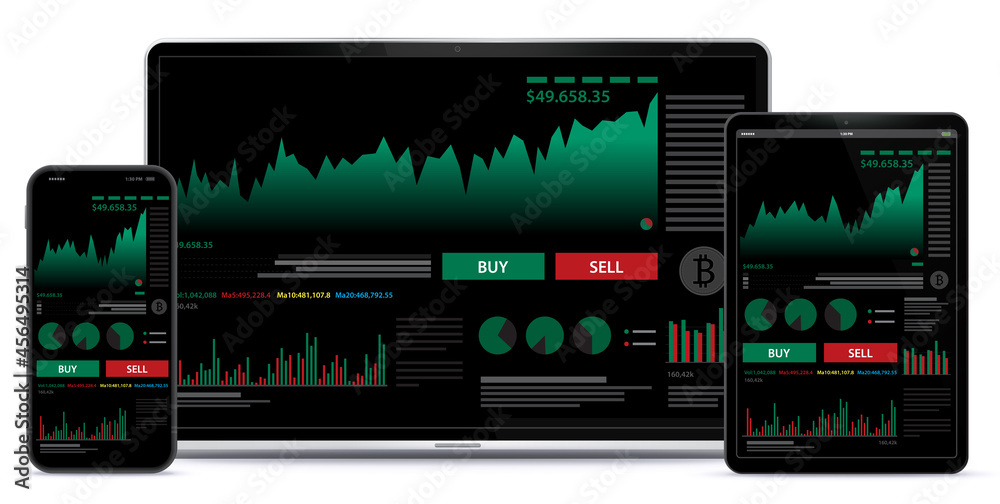 Mobile Phone, Tablet PC and Laptop Computer With Stock Market Trading ...