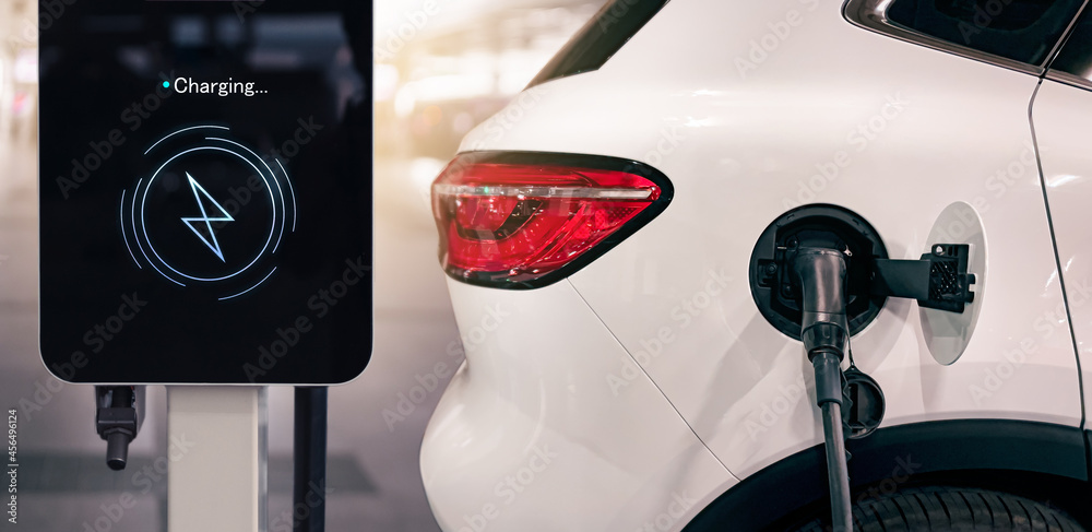 Electric car charging station charging power battery using pump cable ...