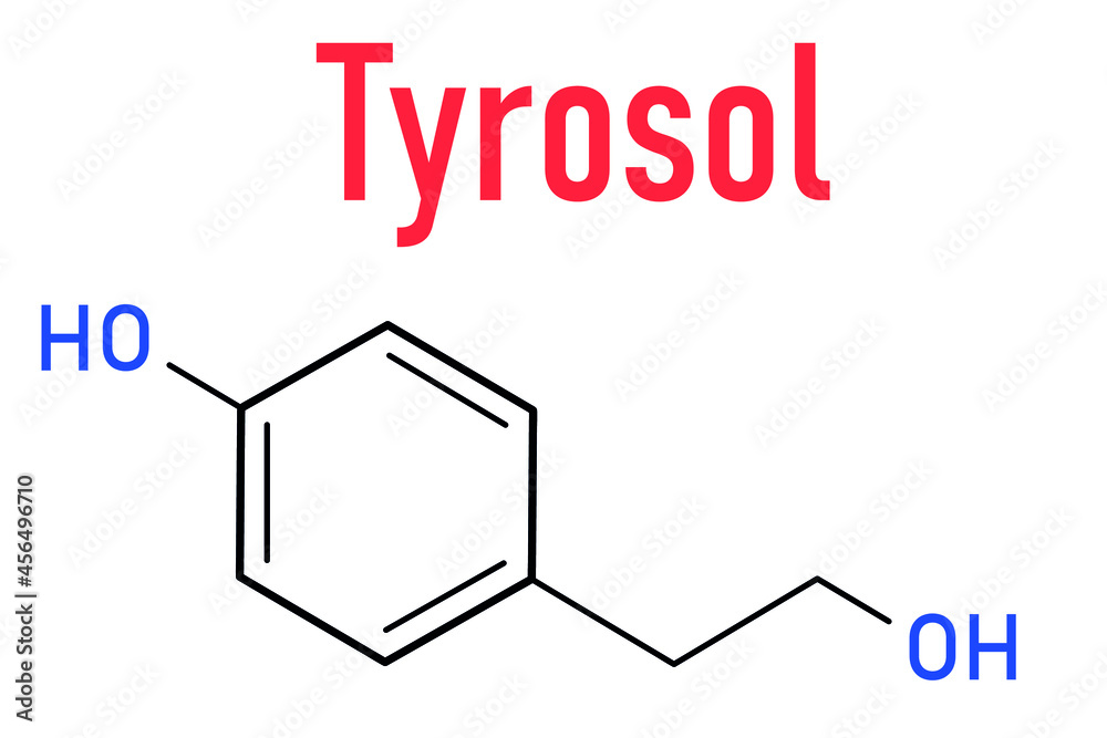 Tyrosol molecule skeletal formula. Antioxidant found in olive oil ...