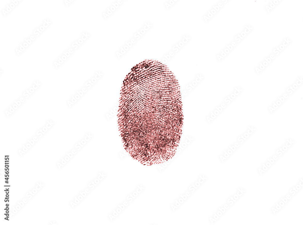 Finger print congealed blood colour on white background. Thumb print ...