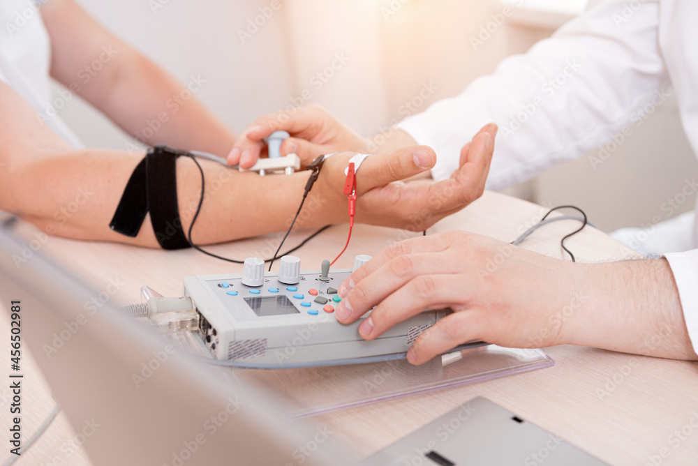 Patient nerves testing using electromyography at medical center Stock ...