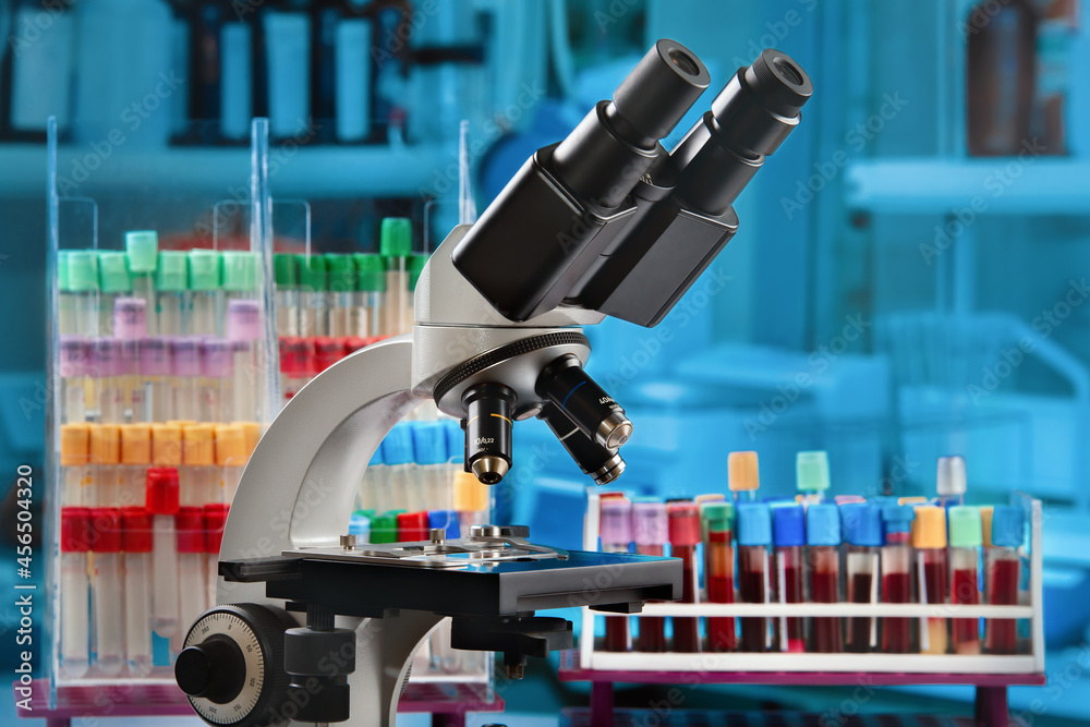 Work table of a research laboratory for haematological diseases ...