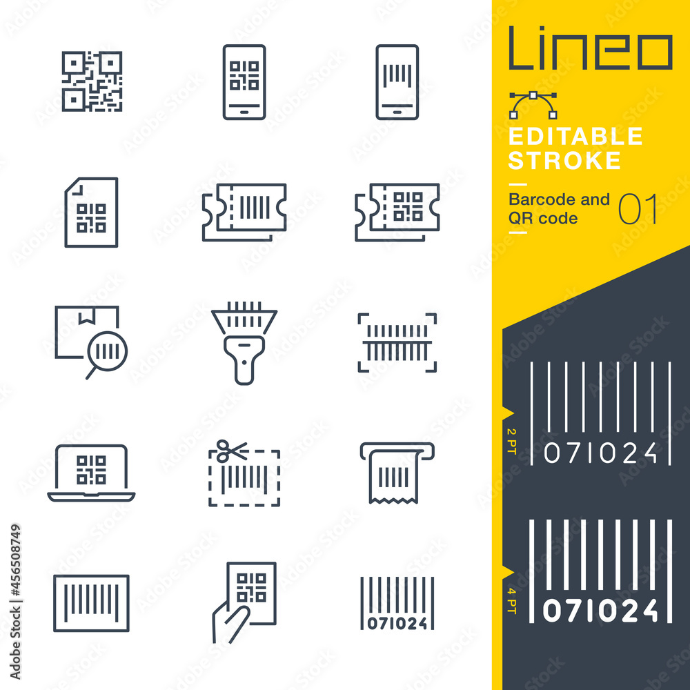 Lineo Editable Stroke - Barcode and QR code line icons Stock Vector ...
