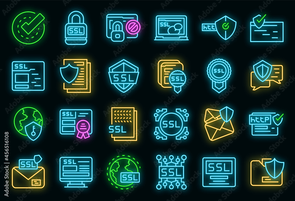 SSL certificate icons set. Outline set of SSL certificate vector icons ... SSL certificate icons set. Outline set of SSL certificate vector icons ...