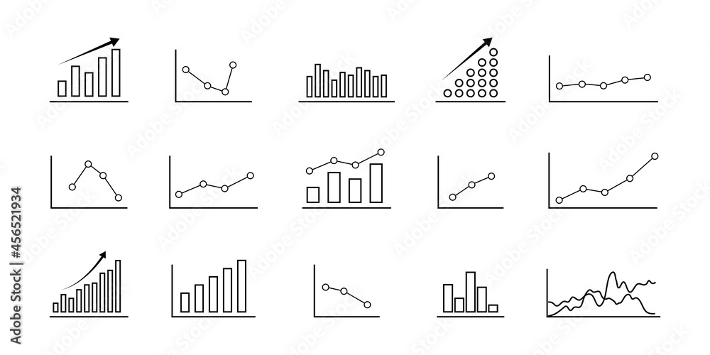 Financial business diagram, charts, numbers. Vertical bar, line and pie ...