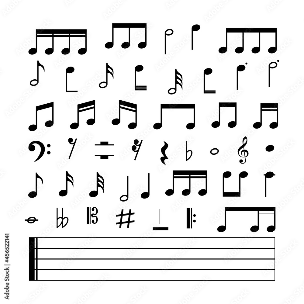Collection of Music notes. Musical key signs. Vector symbols on white ...