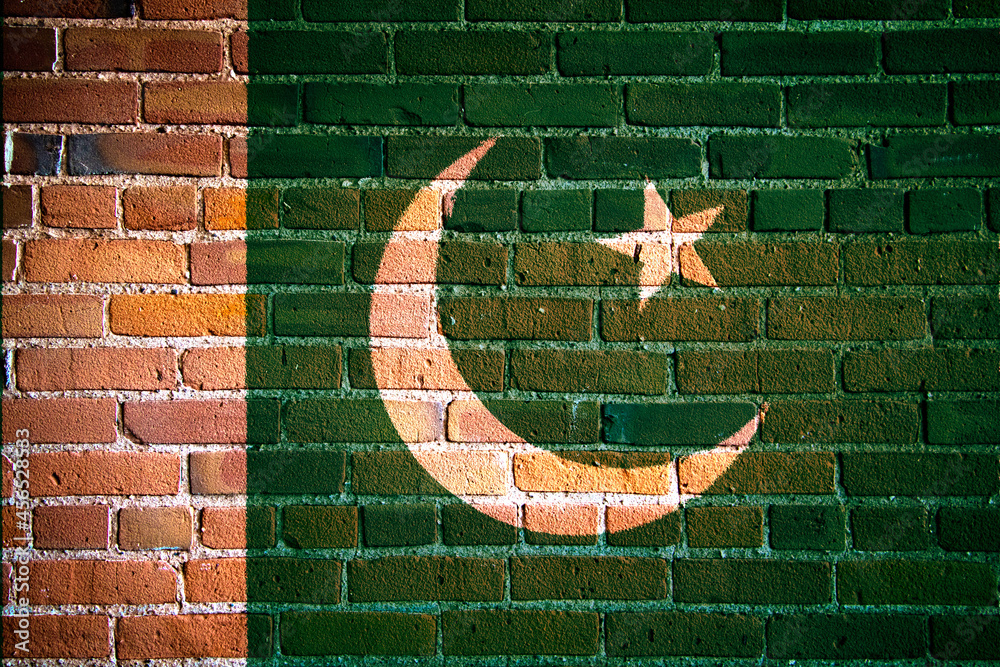 National flag of Pakistan brick texture, 3d-render and painted wall ...