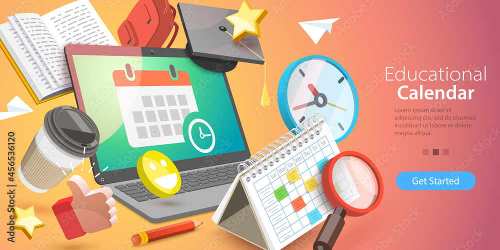 3D Vector Conceptual Illustration of Education Digital Calendar, Online ...