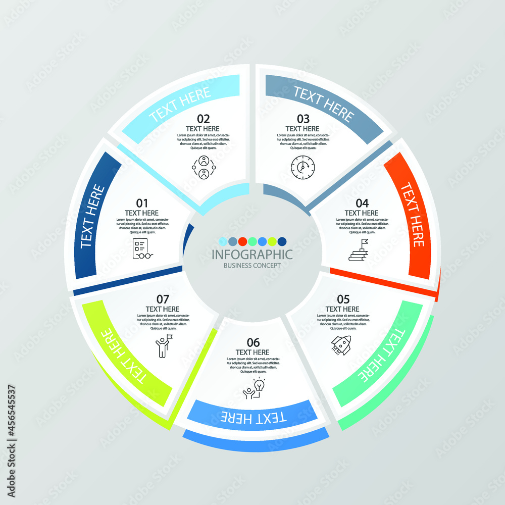 Basic circle infographic template with 7 steps, process or options, process chart. Stock Vector ...