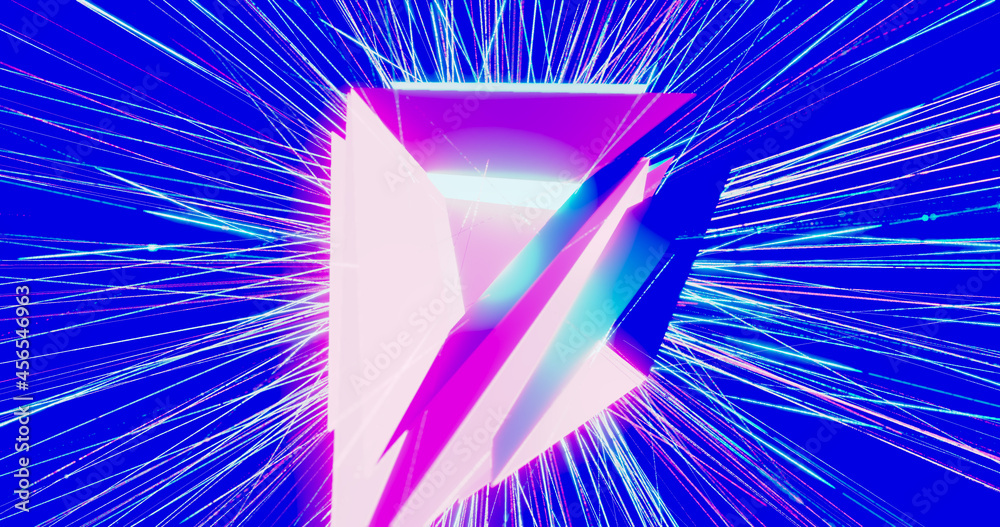 Render with oversaturated blue and purple background of triangles and ...