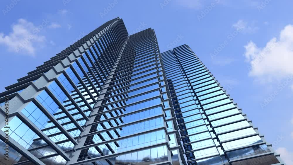 3d rendering high rise buildings with blue sky background 4k footage ...