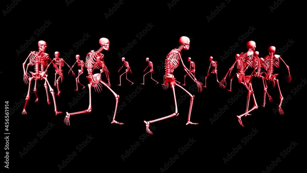 Skeleton marching in a circle. Animation footage. 3D animation of ...