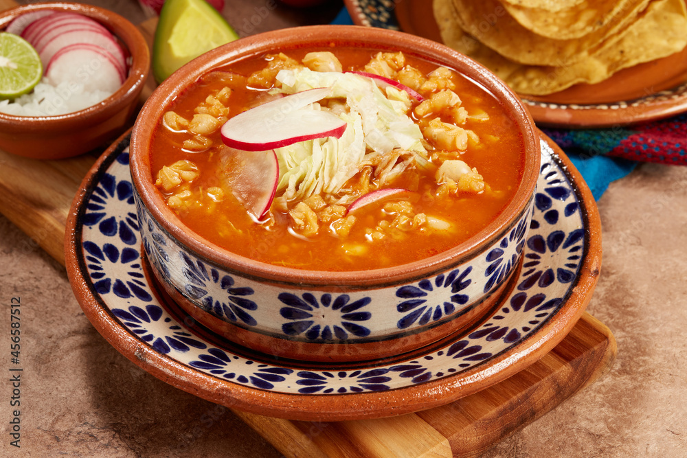 Pozole rojo mexicano comida tradicional Stock Photo | Adobe Stock