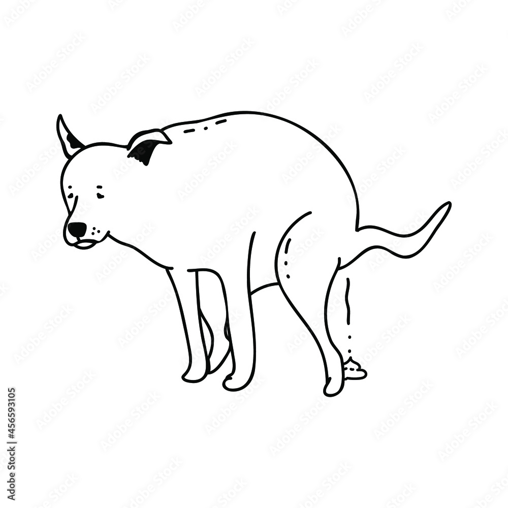 Dog pooping vector outline illustration isolated on white background ...