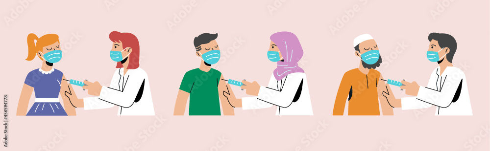 Сovid-19 vaccination. Set of people of different age, race, gender ...