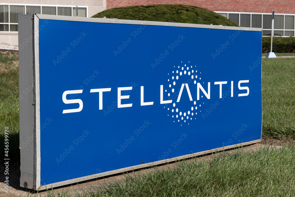 Stellantis logo at the transmission factory. The Stellantis ...