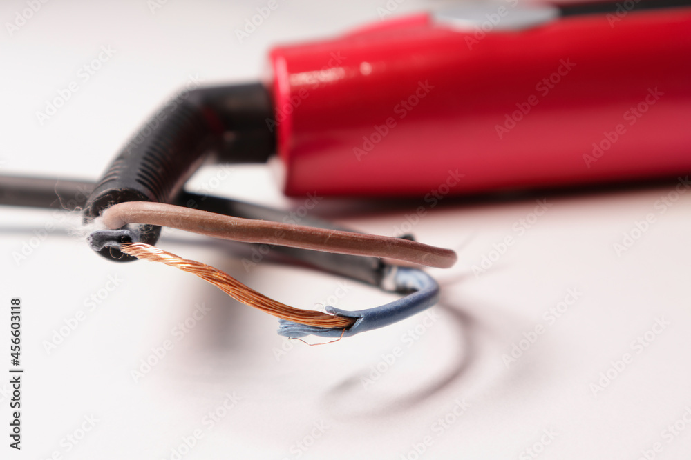 Damaged power cord for household appliances. Broken cord from heavy use ...