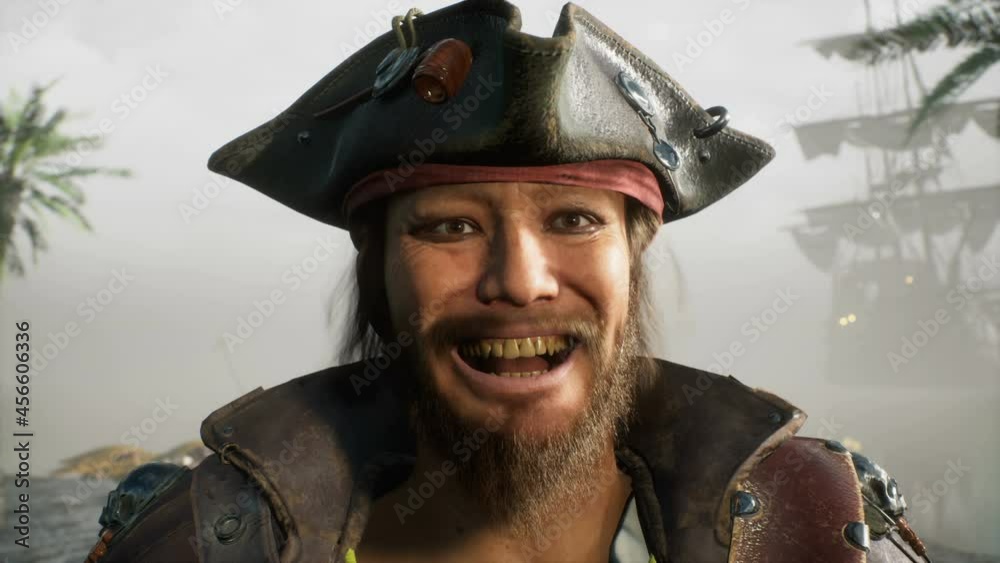 The pirate saw something funny and laughed. Laughing merry pirate. The ...