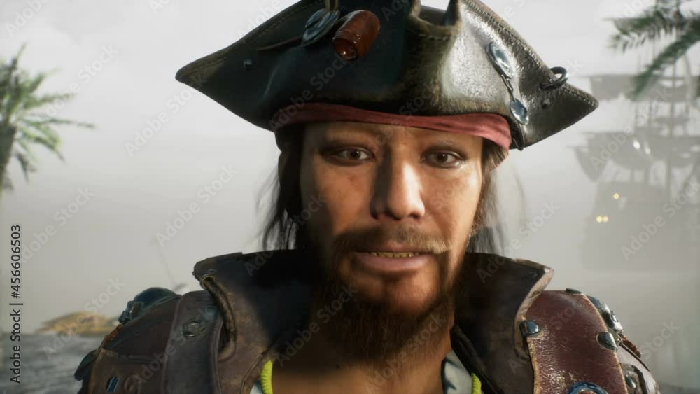 Vidéo Stock A jolly and menacing pirate winks. The man was created ...