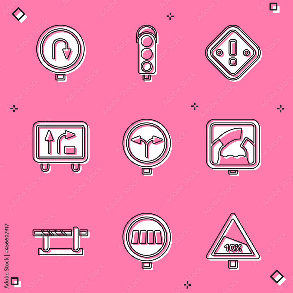 Set Turn back road sign, Traffic light, Exclamation mark in triangle ...