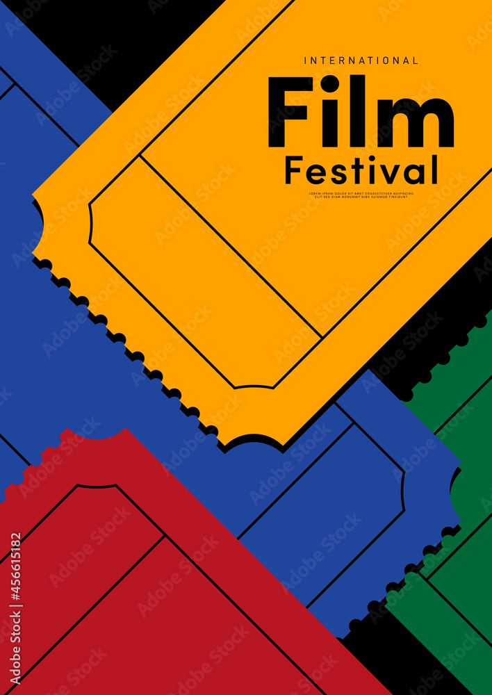 Movie and film poster design template background with cinema ticket ...