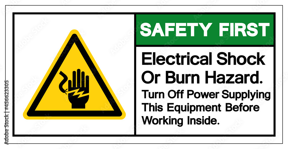 Safety First Electric Shock Or Burn Hazard Symbol Sign, Vector ...