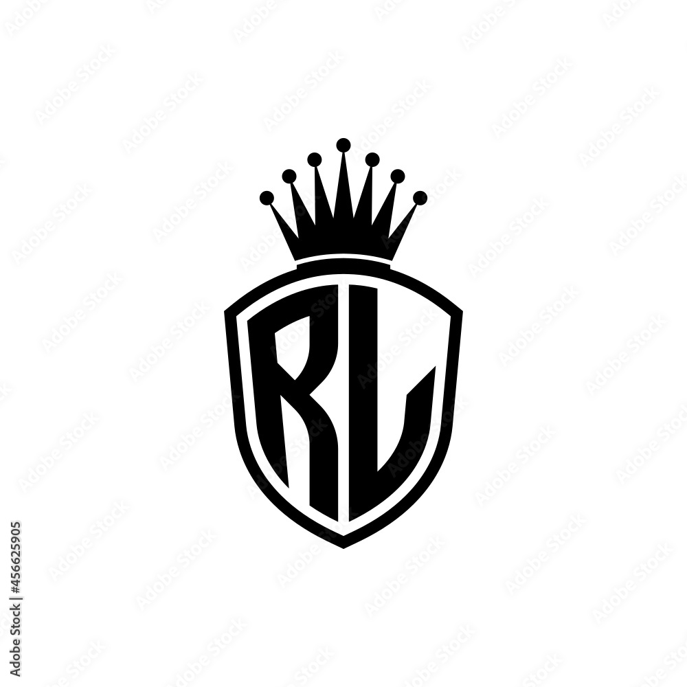 Monogram logo with shield and crown black simple RL Stock Vector ...