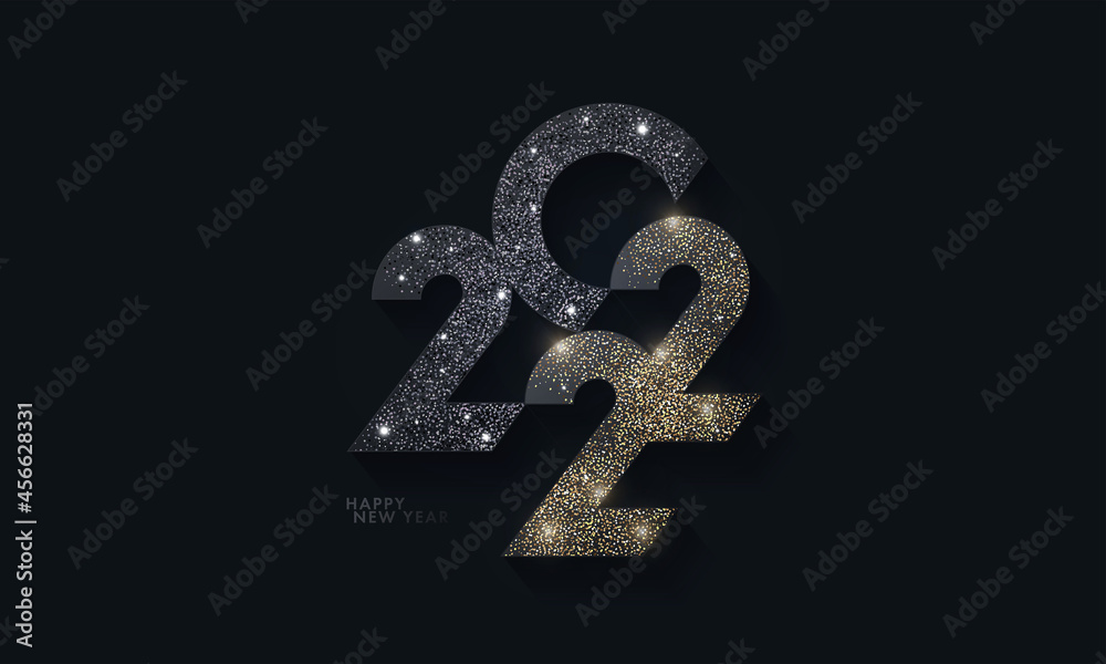 Happy New Year modern design with 2022 glittering black and gold ...