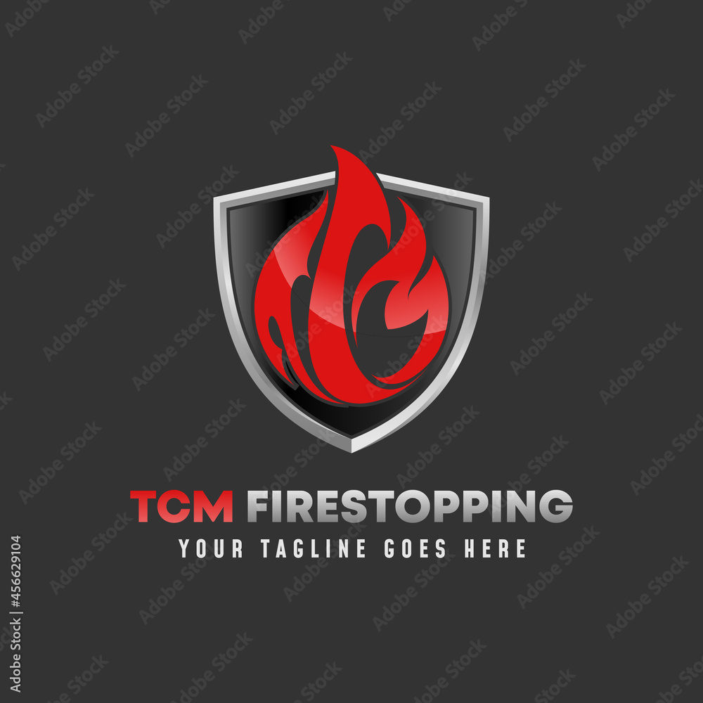 Letter or word TCM font like Fire or flame safety in guard or shield ...