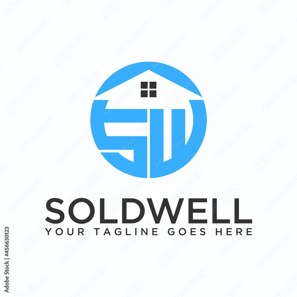 Simple House and letter or word SW font in block circle image graphic ...