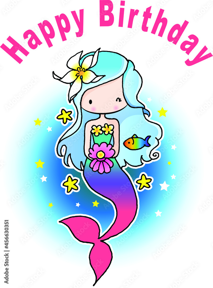 vector cartoon happy birthday card mermaid Stock Vector | Adobe Stock