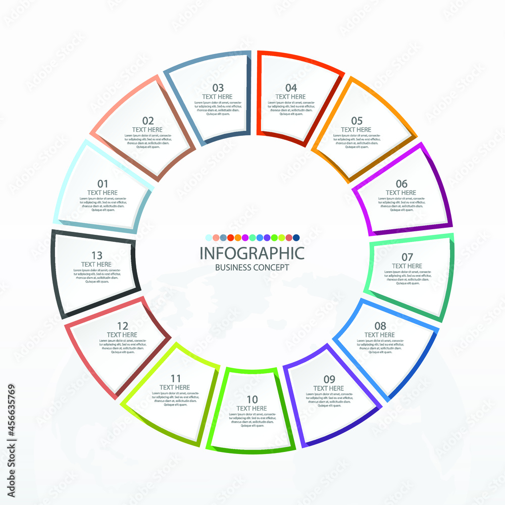 Basic circle infographic template with 13 steps, process or options ...