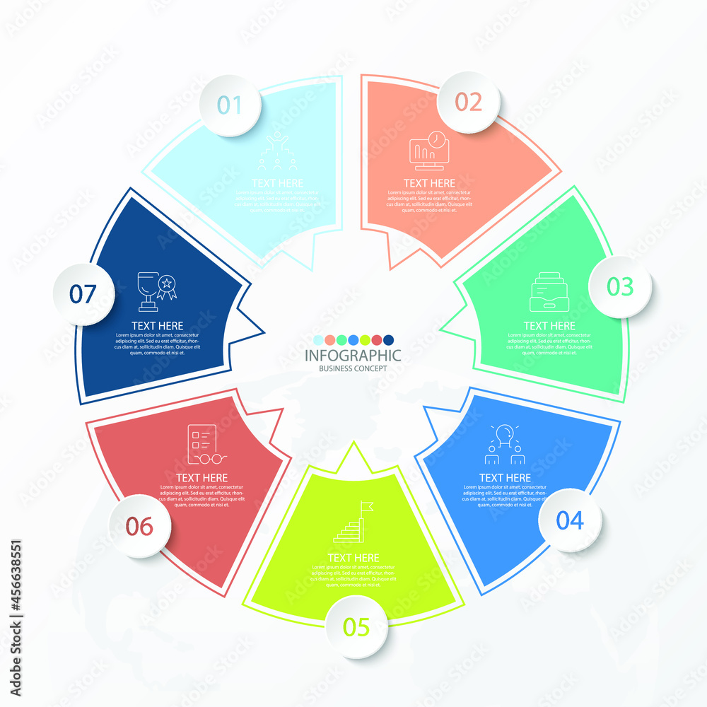 Basic circle infographic template with 7 steps, process or options ...