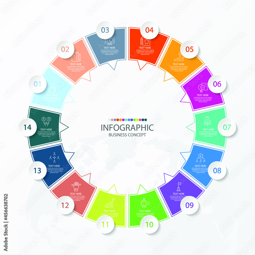 Basic circle infographic template with 14 steps, process or options ...