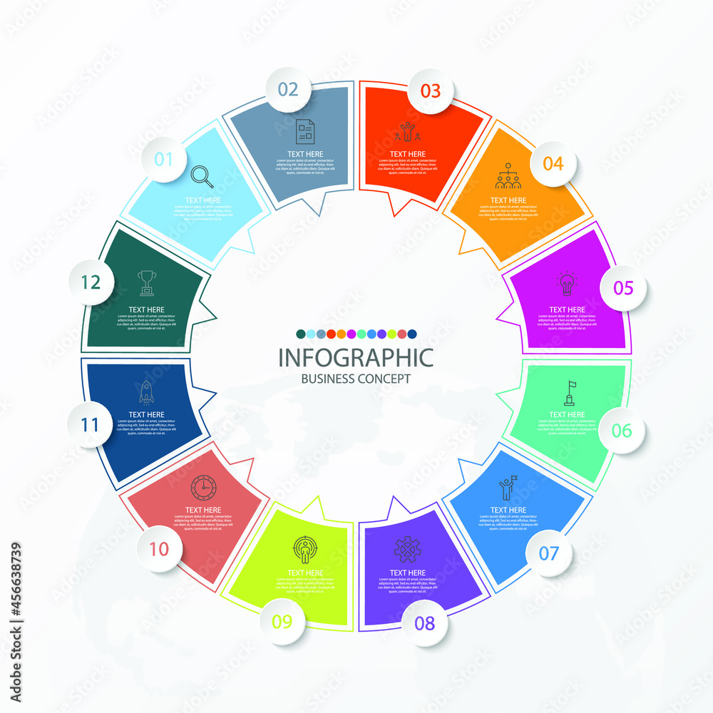 Basic circle infographic template with 12 steps, process or options, process chart, Used for ...