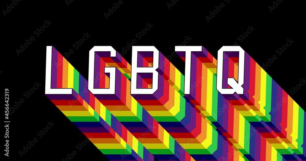 LGBTQ text. 4k animated long layered multicolored shadow with the ...