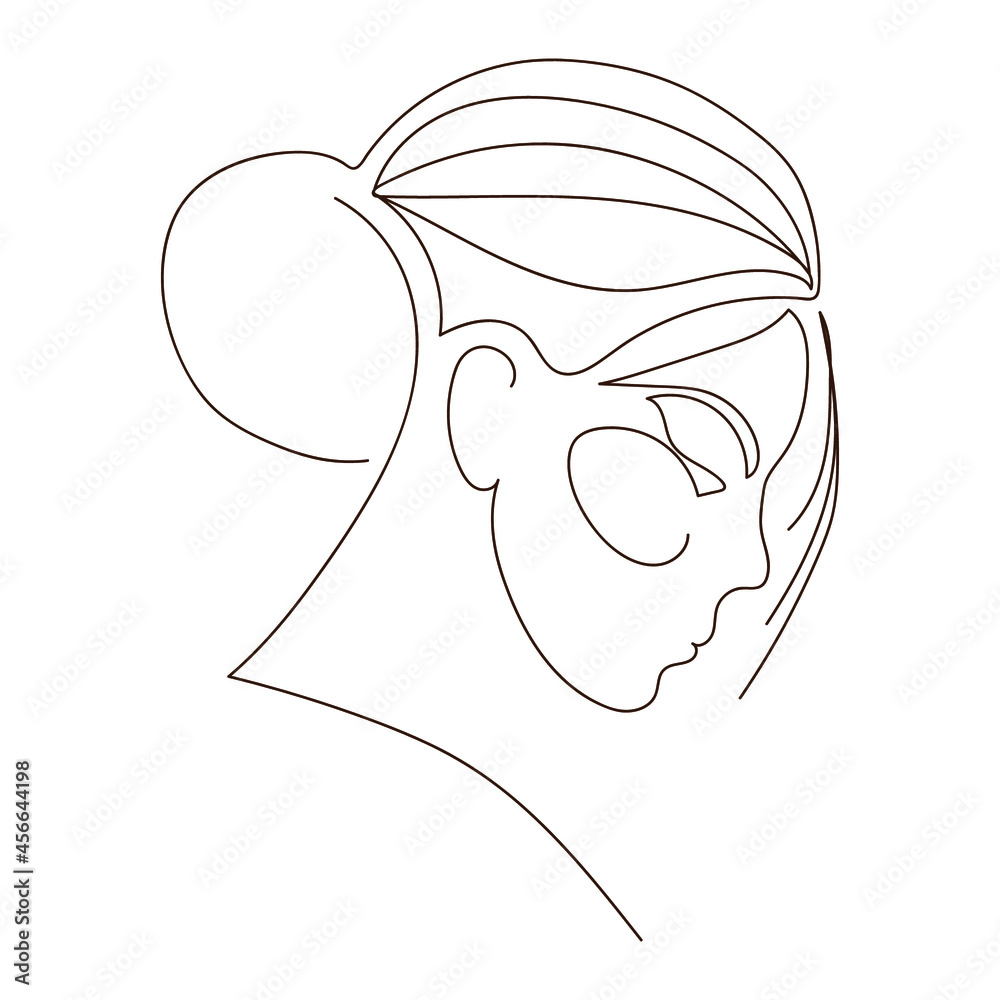 The girl's face is drawn in one line. Minimalistic design for a print ...