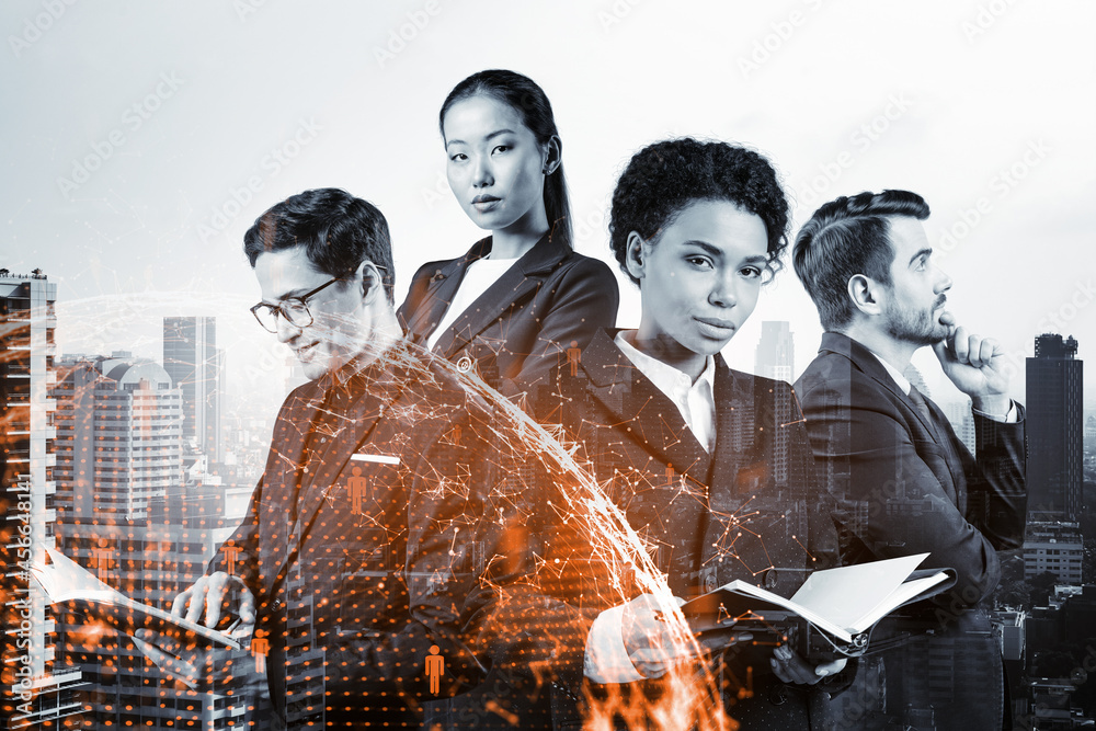 Group of SMM specialists working on social media marketing strategy to ...