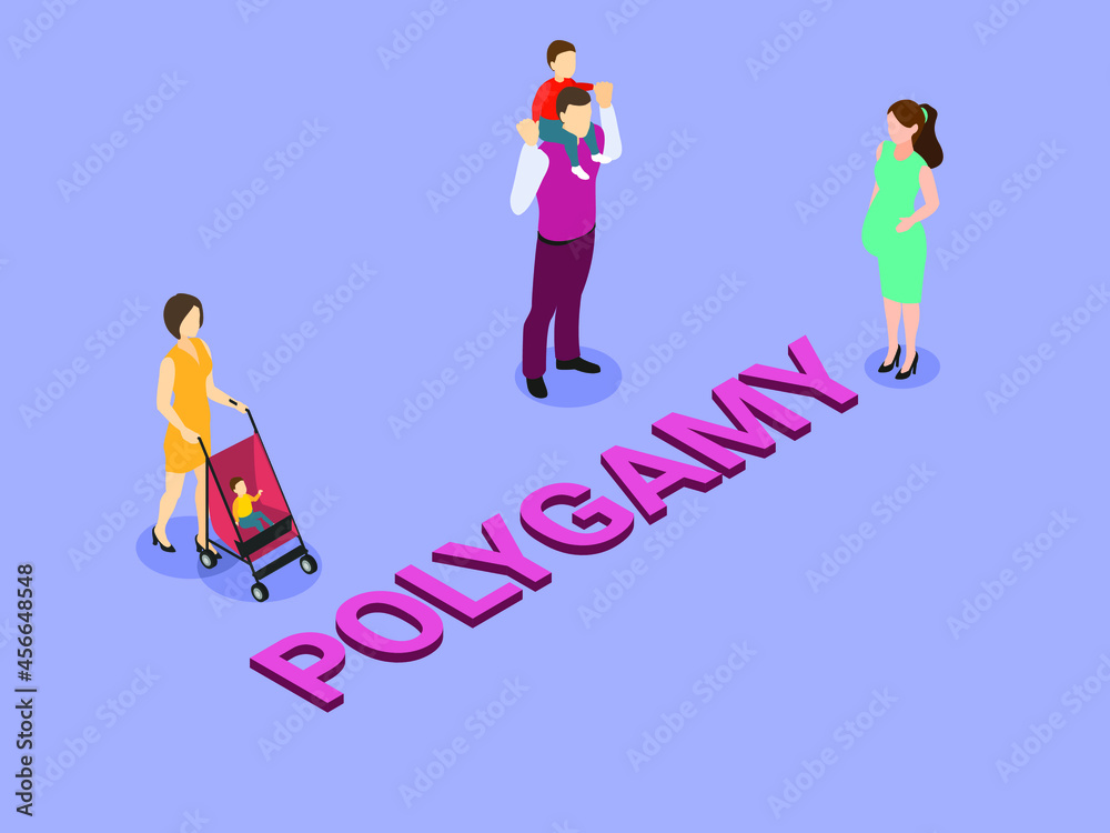 Polygamy vector concept. Young man enjoying leisure time with his two ...