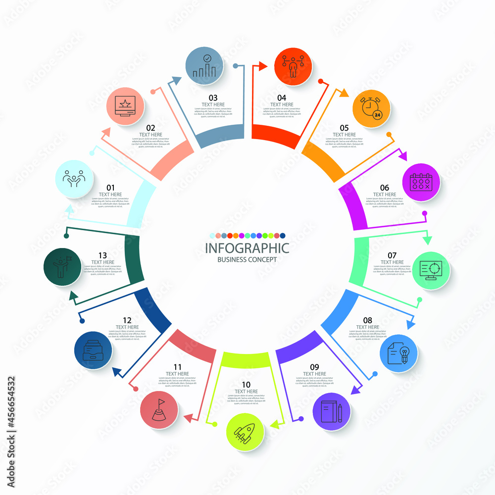 Basic circle infographic template with 13 steps, process or options ...