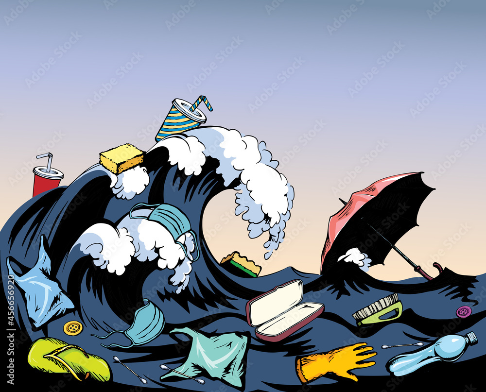 Ocean pollution from plastic waste. Vector drawing Stock Vector | Adobe ...