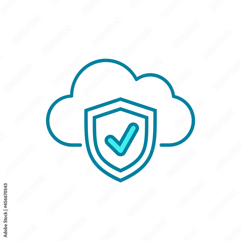 Safe cloud computing line icon. Cloud with a shield. Private cloud concept. Data storage and ...