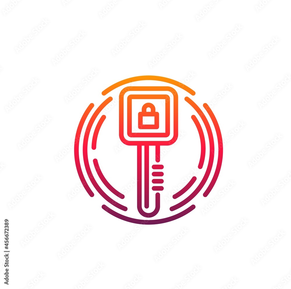 Cyber security icon with vector digital access key and padlock. Network ...