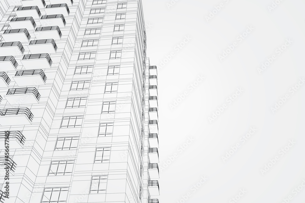 Creative linear building project on white background with mock up place ...