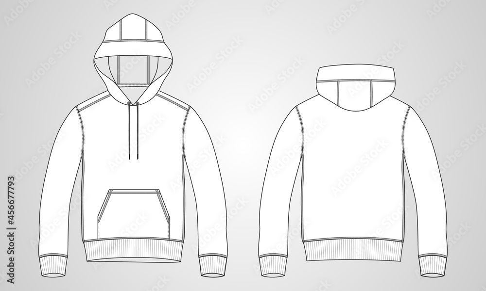 Long sleeve Hoodie technical fashion Flat sketch Vector template front ...