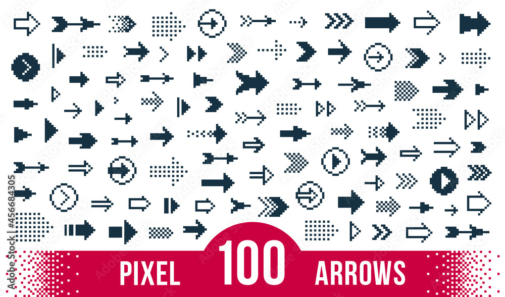 8 Bit pixel arrows vector big set of icons, collection of arrow ...