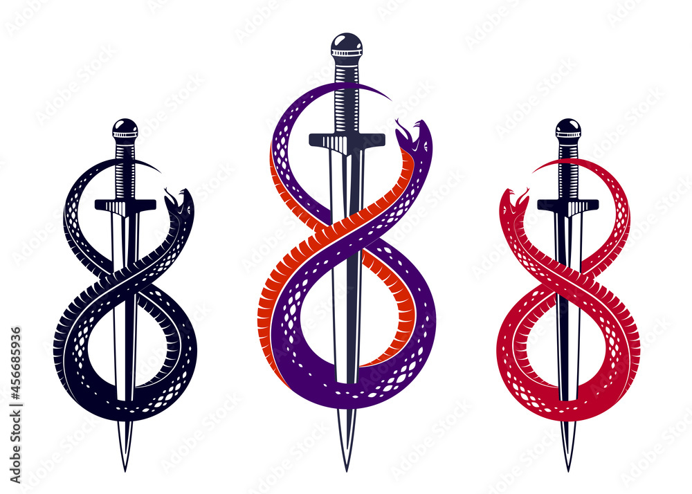 Dagger kills a Snake, defeated Serpent wraps around a sword vector ...