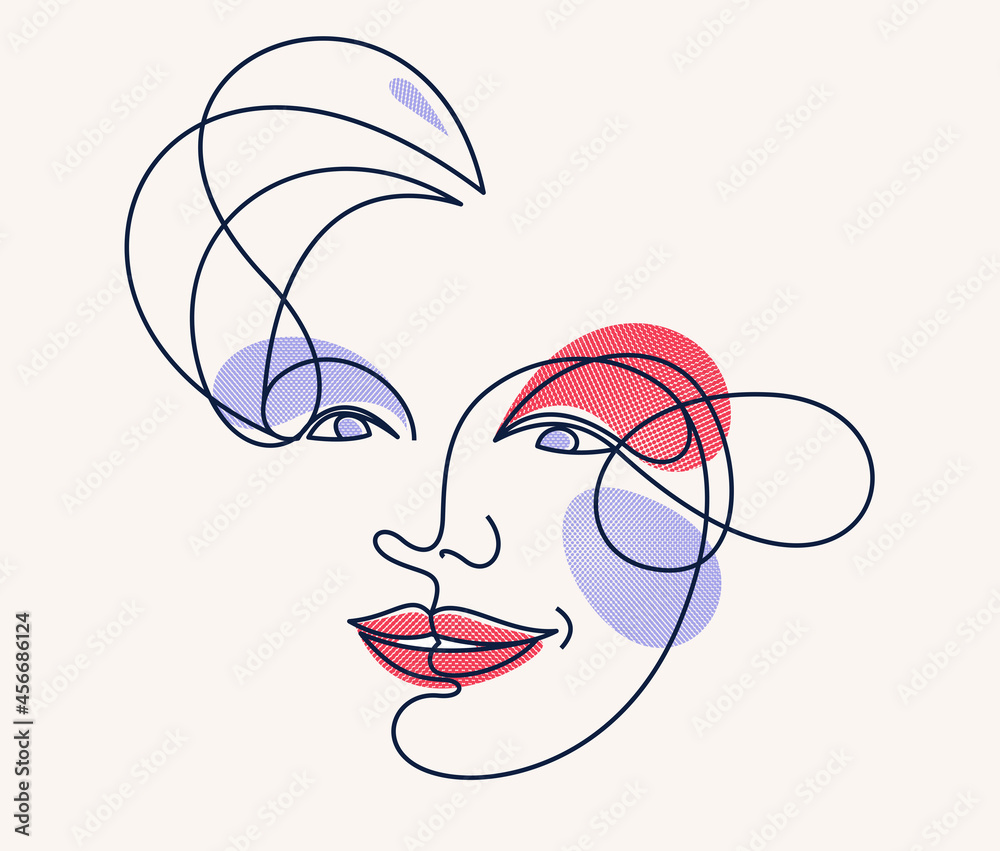 Abstract woman face vector artwork, modern trendy lady portrait art ...