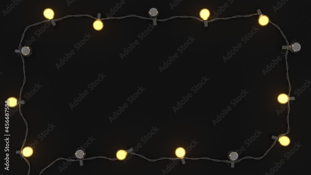 Christmas string lights frame. 3D render seamless loop animation Stock ...