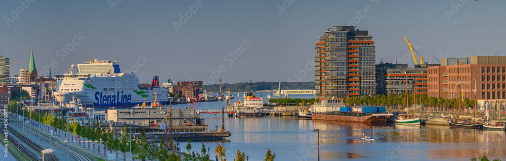 Panoramic view of end point of the Kiel fjord “Kieler Hoern” with view ...